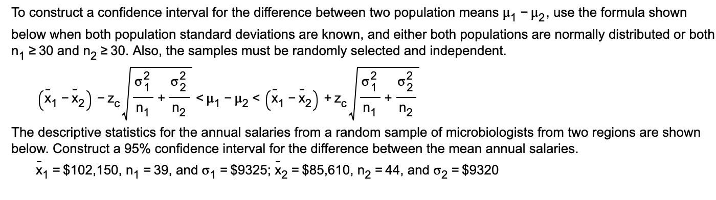 Solved To construct a confidence interval for the difference | Chegg.com
