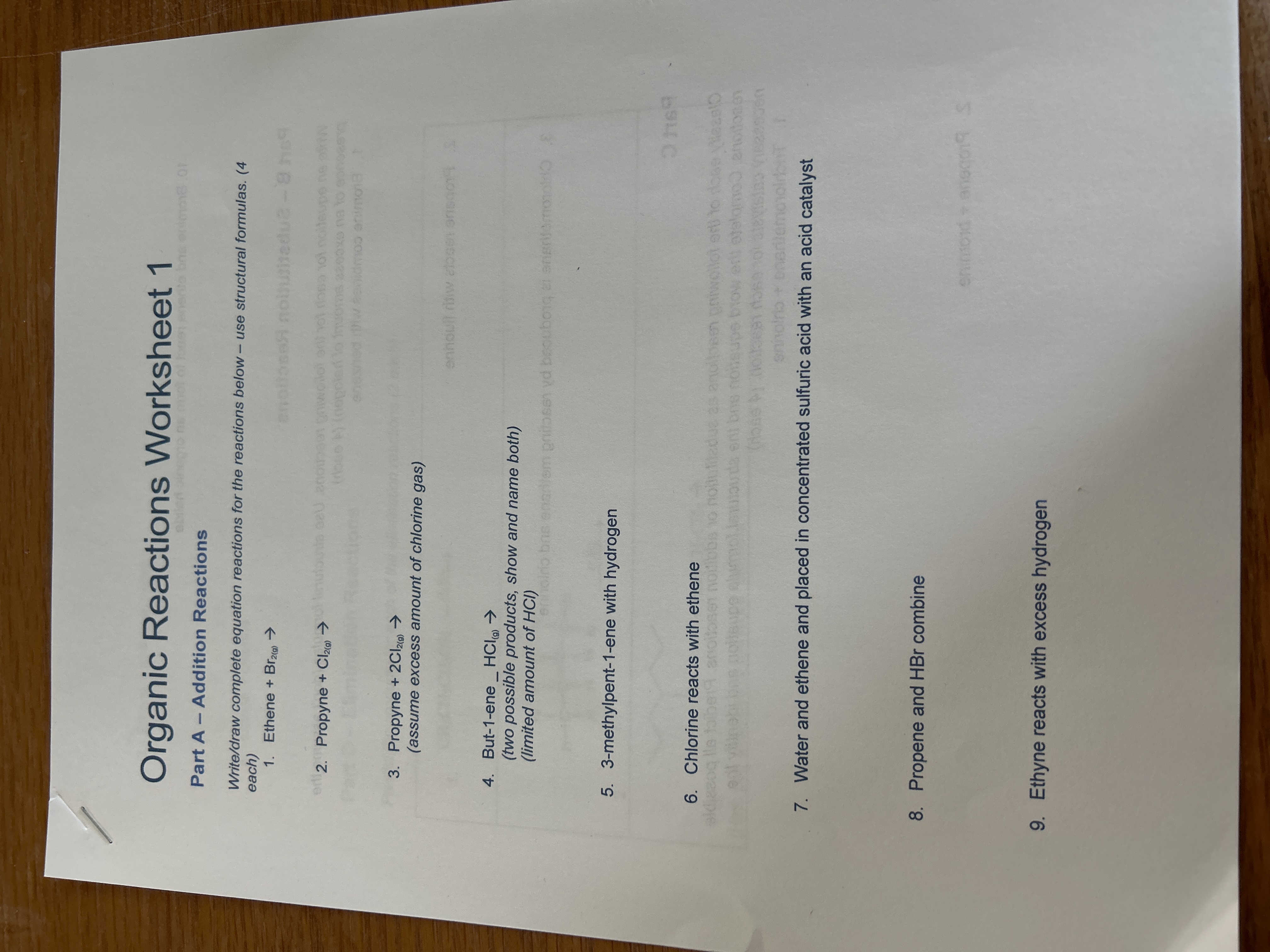 Solved Part A - Addition Reactions Write/draw complete | Chegg.com