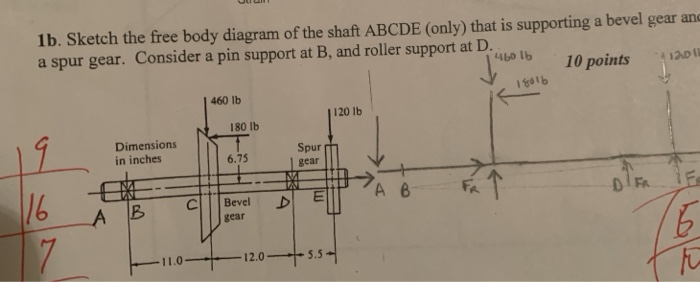 Solved 1b. Sketch the free body diagram of the shaft ABCDE | Chegg.com