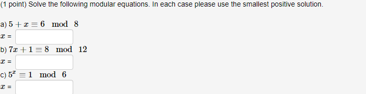 Solved (1 point) Solve the following modular equations. In | Chegg.com