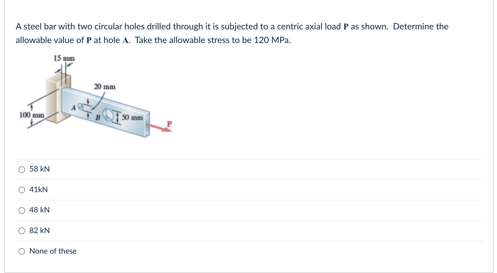 Solved A steel bar with two circular holes drilled through | Chegg.com