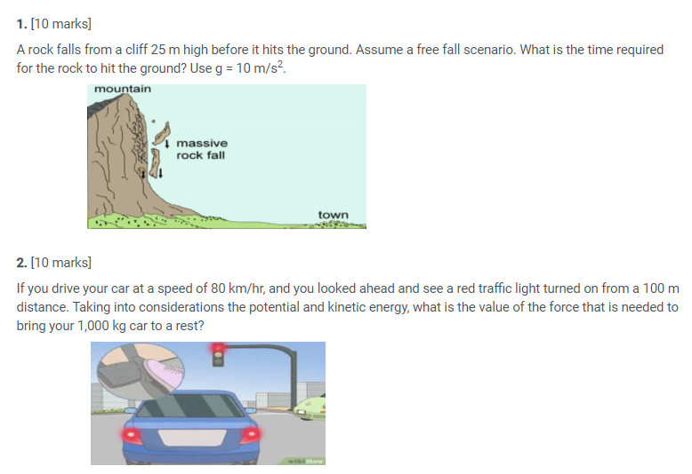 Solved 1. [10 marks] A rock falls from a cliff 25 m high | Chegg.com