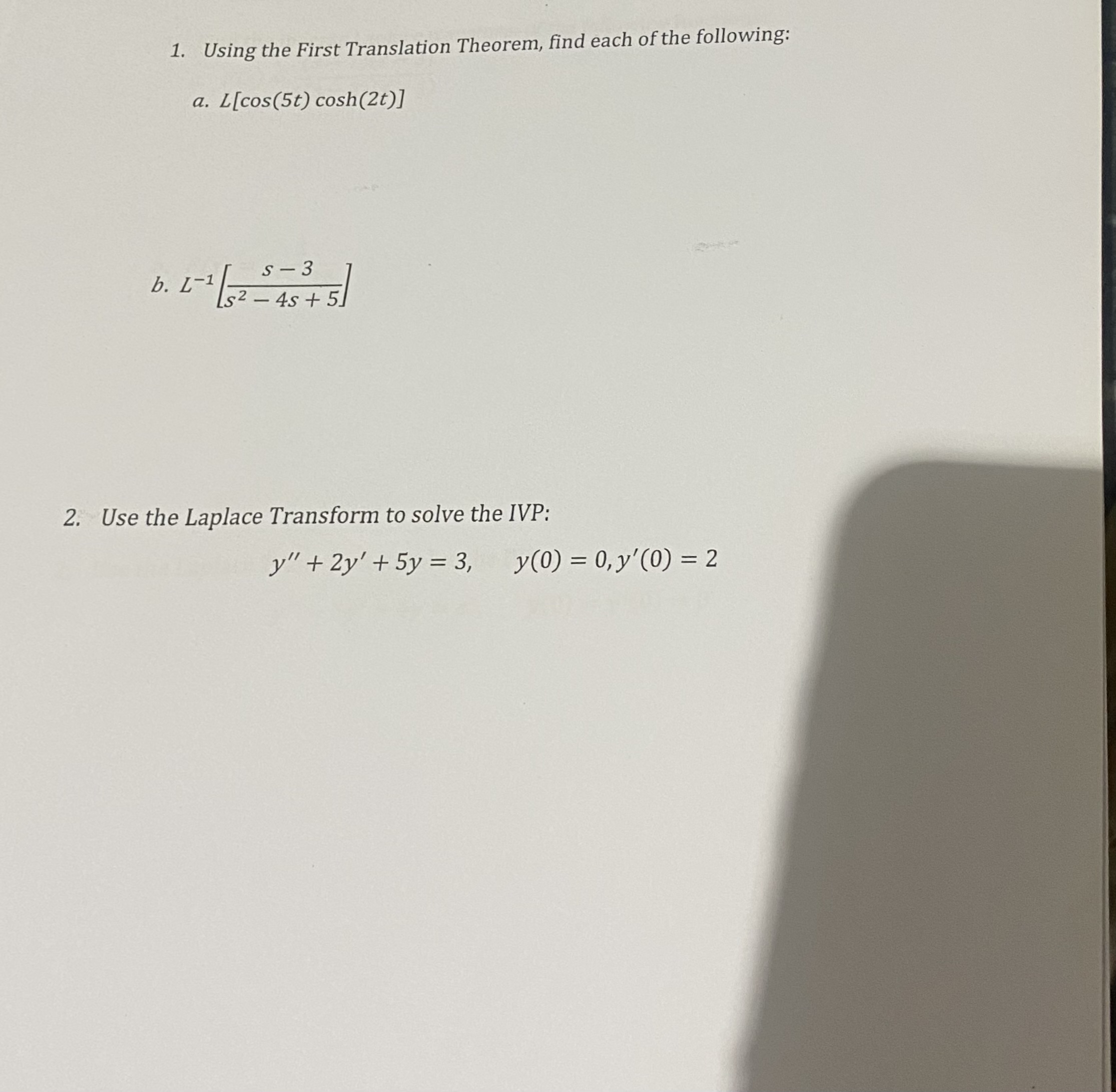 Solved 1. Using the First Translation Theorem, find each of | Chegg.com