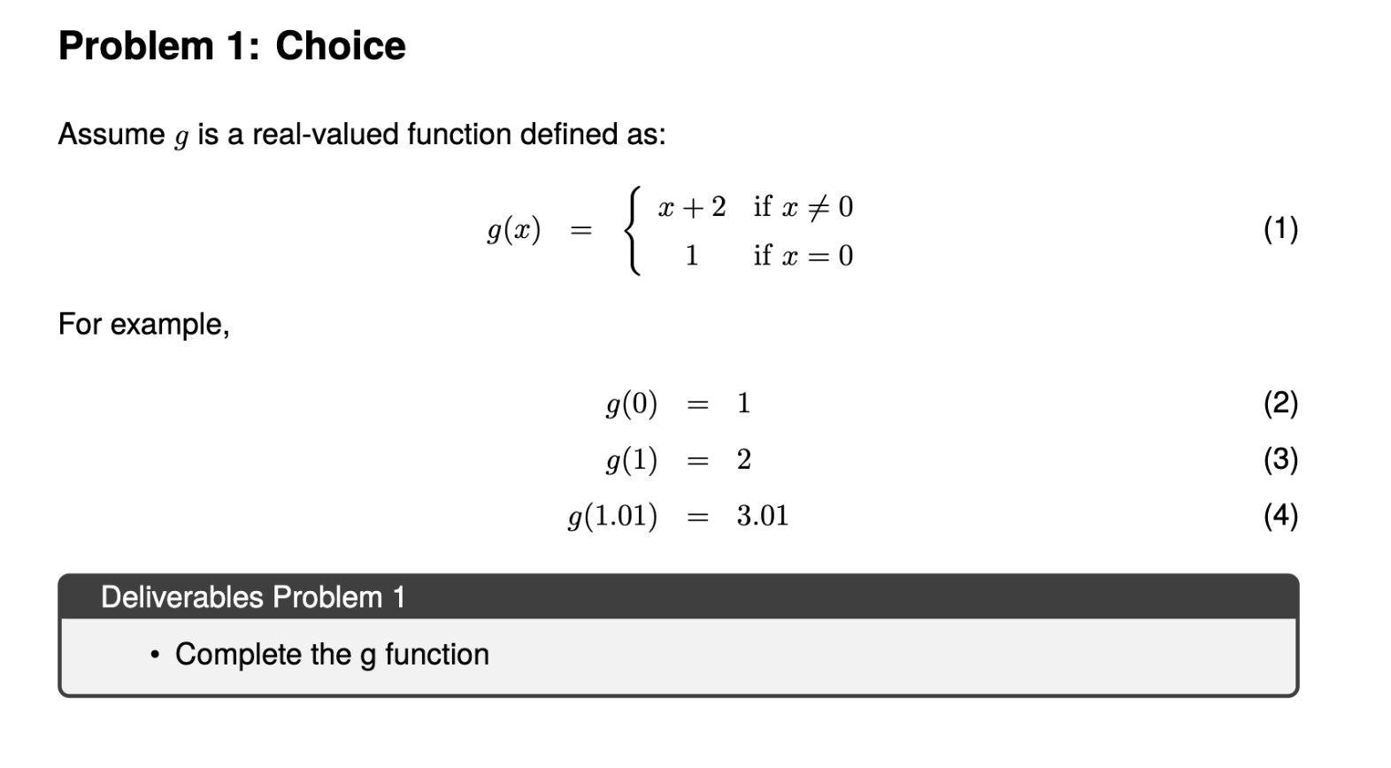 Solved Problem 1: Choice Assume g is a real-valued function | Chegg.com
