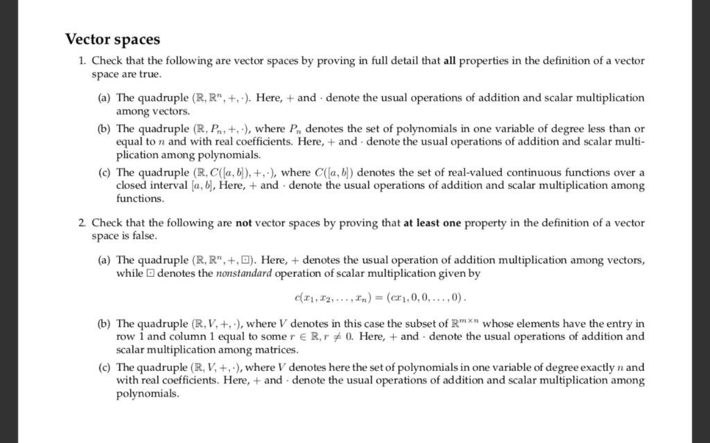 Solved Vector spaces 1. Check that the following are vector | Chegg.com