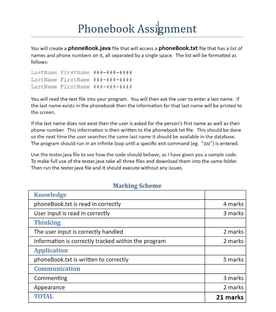Solved You will create a phoneBook.java file that will | Chegg.com