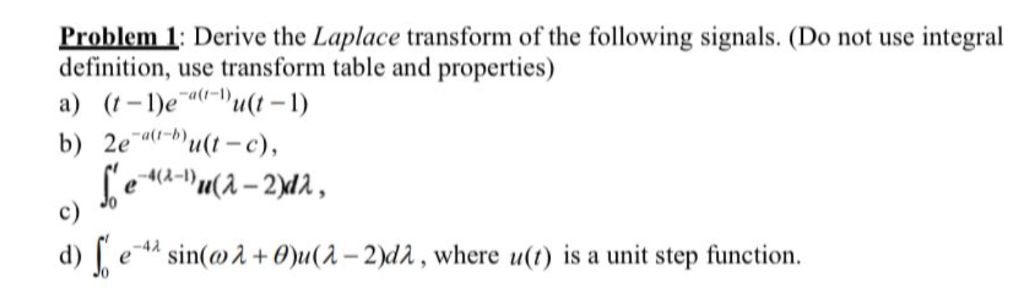 Solved Problem 1: Derive the Laplace transform of the | Chegg.com