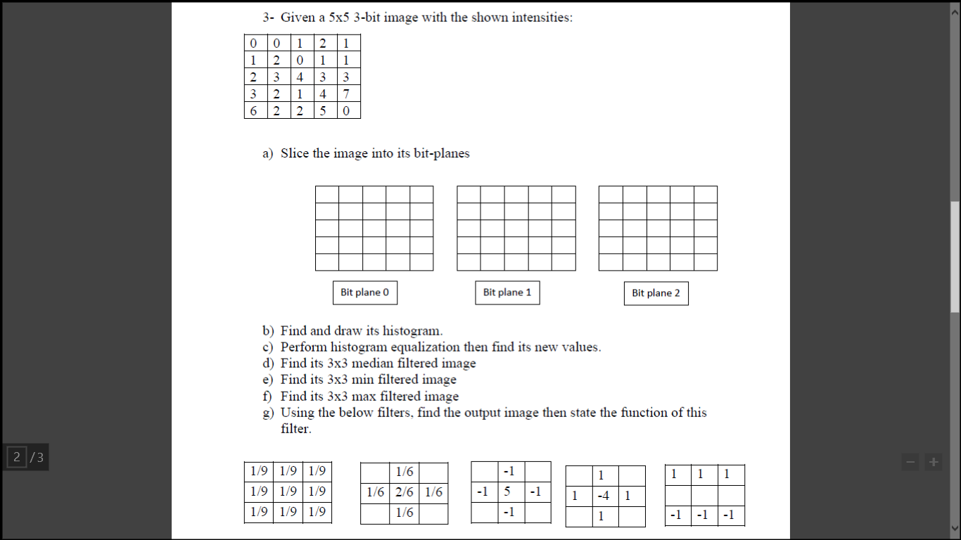 Solved 4- For a 3-bit image with gray levels [0−7] as shown | Chegg.com