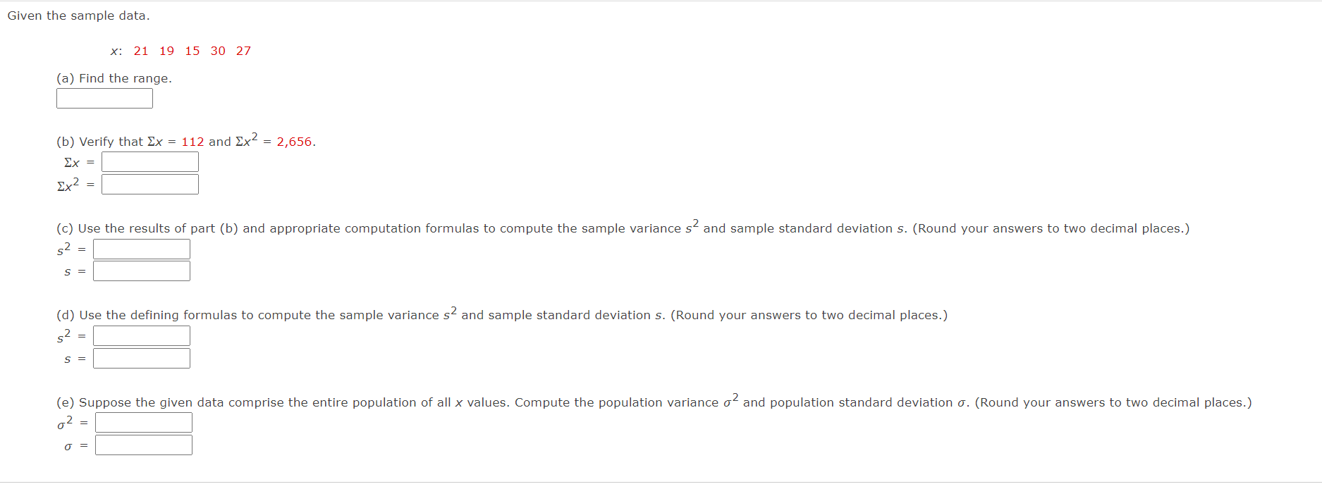 Solved the sample data. x:2119153027 (a) Find the range. (b) | Chegg.com