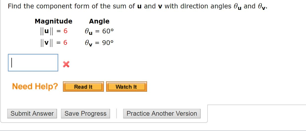 Solved Find the component form of the sum of u and v with | Chegg.com