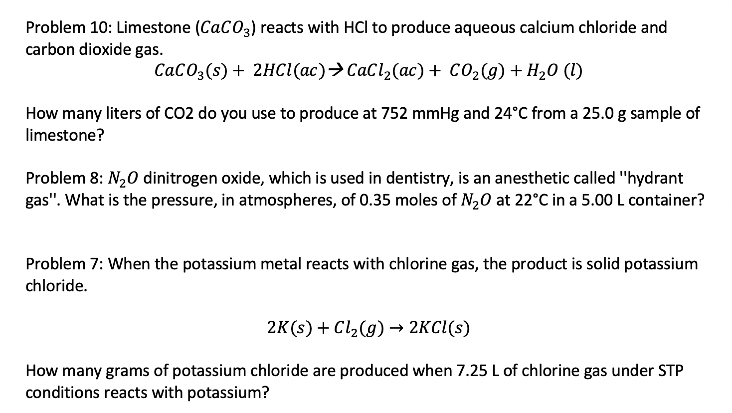 Solved Problem 10: Limestone (CaCO3) reacts with HCl to | Chegg.com