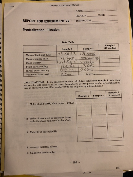 Solved CHEM107C Laboratory Manual NAME SECTION INSTRUCTOR | Chegg.com