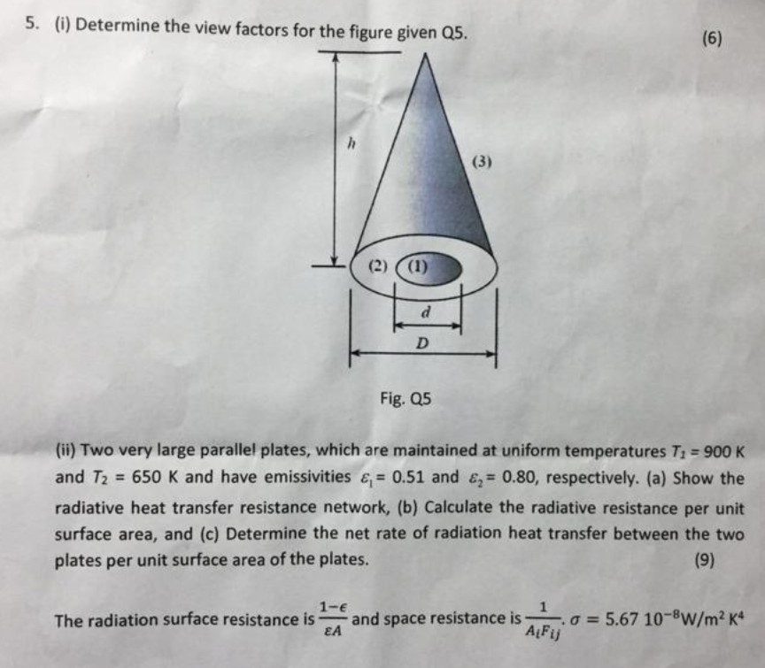 Solved 5. (i) Determine the view factors for the figure | Chegg.com