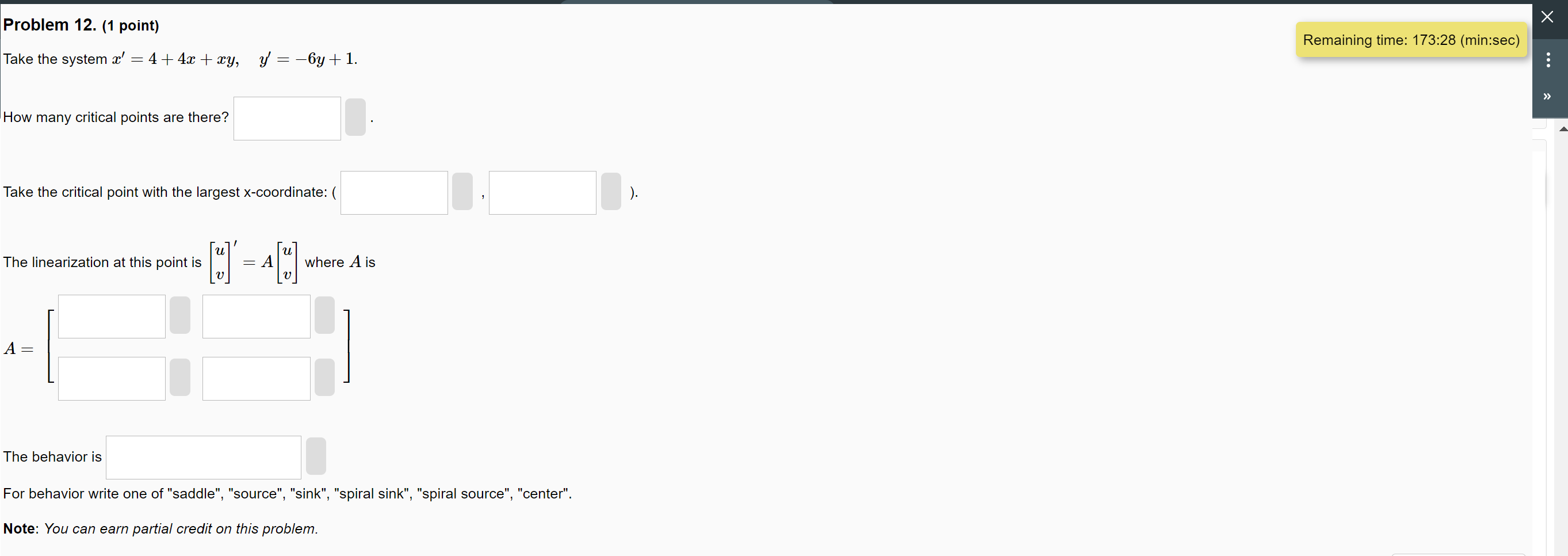 Solved Problem 12. (1 point) Take the system | Chegg.com
