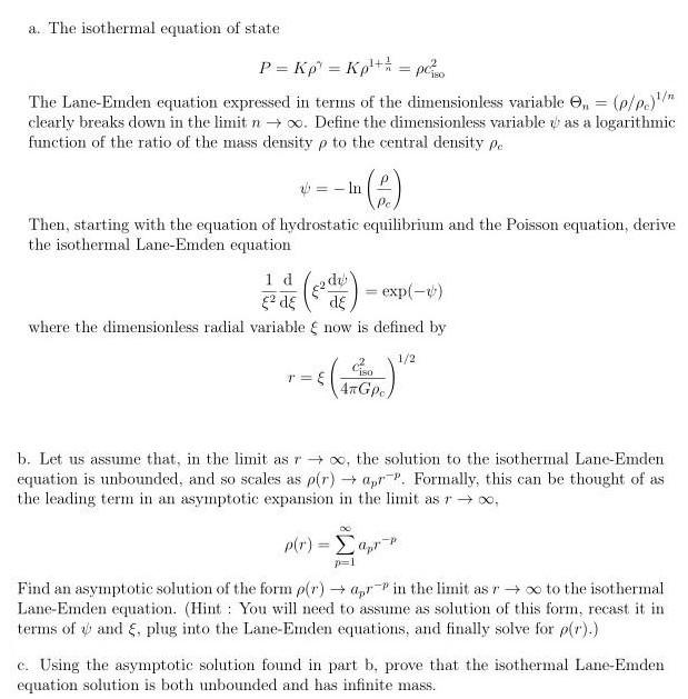 a. The isothermal equation of state P=Kp = Kpl. = pce | Chegg.com