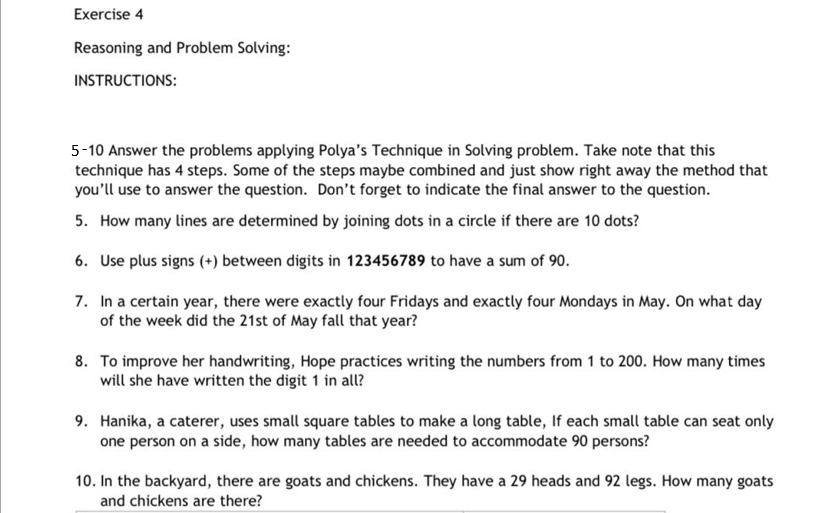 Solved Exercise 4 Reasoning and Problem Solving: | Chegg.com