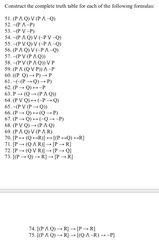 Solved Construct the complete truth table for each of the | Chegg.com
