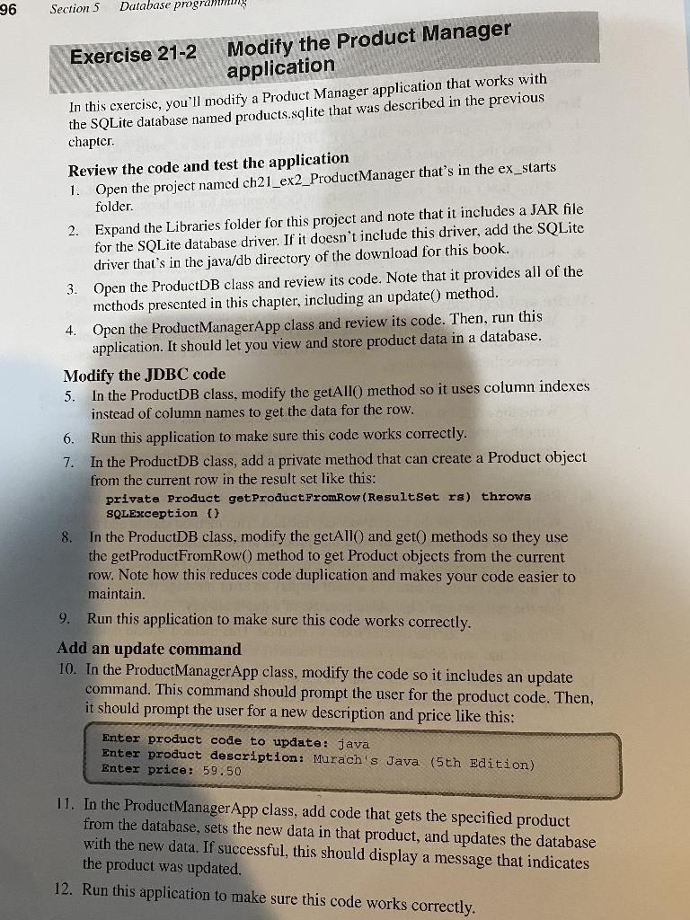 Exercise 21-2 Modify the product manager application | Chegg.com