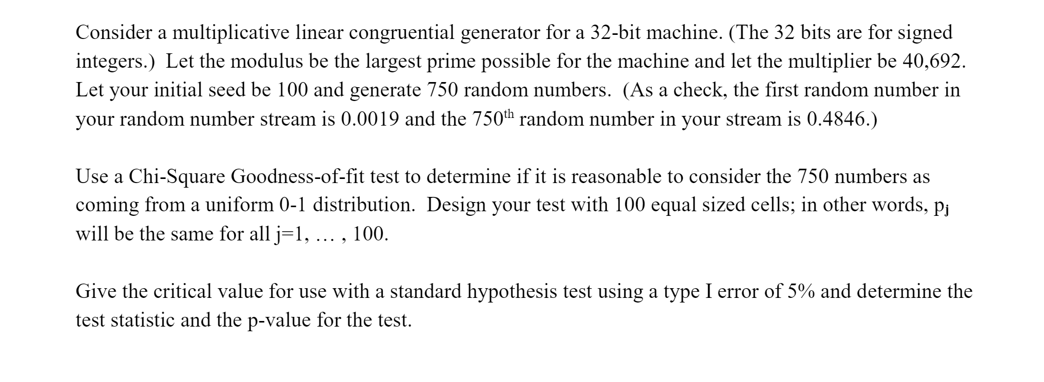 Consider a multiplicative linear congruential | Chegg.com