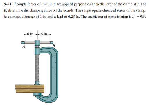 Solved 8-71. ﻿If couple forces of F=10lb ﻿are applied | Chegg.com