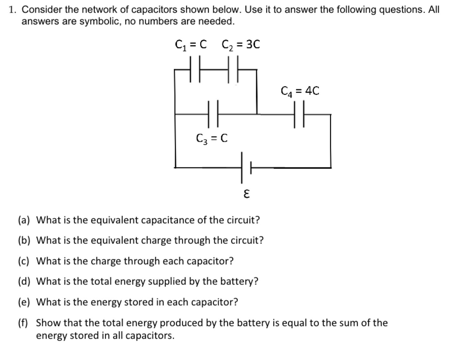 Solved Consider the network of capacitors shown below. Use | Chegg.com