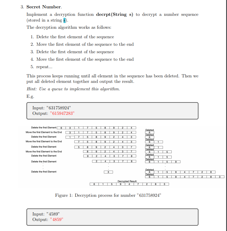 Solved (JAVA) Implement a decryption function decrpt(String | Chegg.com