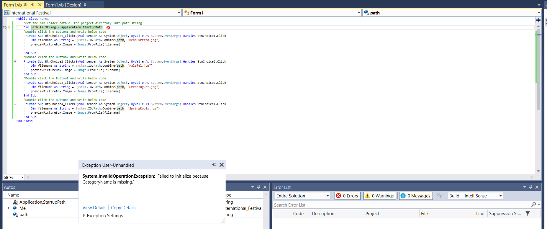 Solved 무 1 path Form 1.vb a X Form 1.vb (Design) a VB | Chegg.com