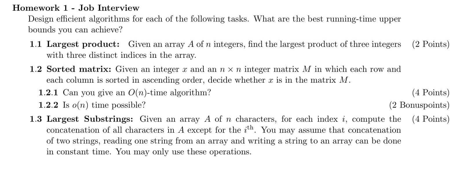 Solved - Homework 1 Job Interview Design efficient | Chegg.com