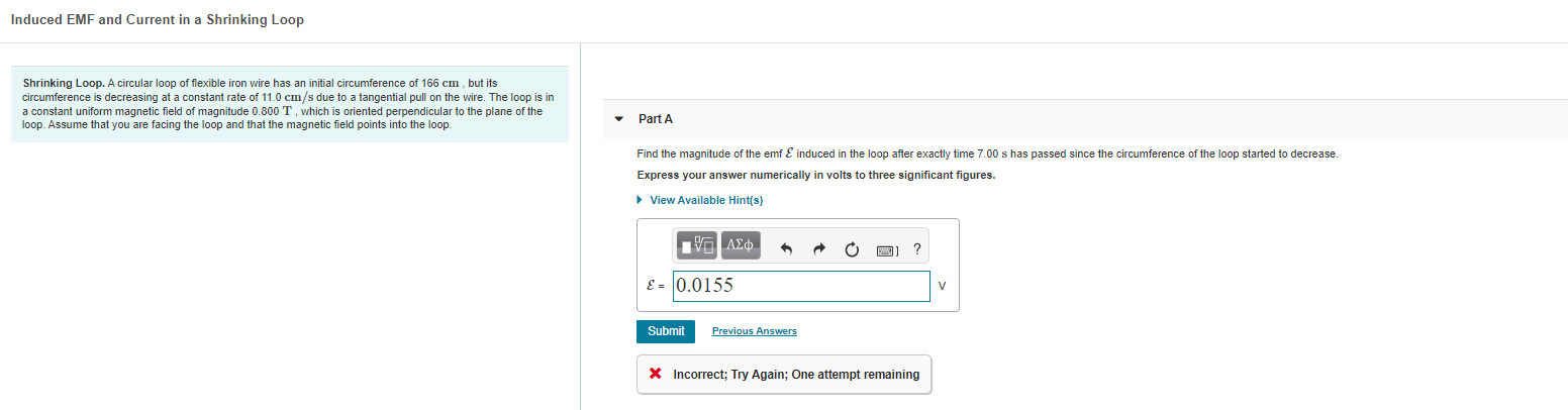 Solved Induced EMF and Current in a Shrinking Loop Shrinking | Chegg.com