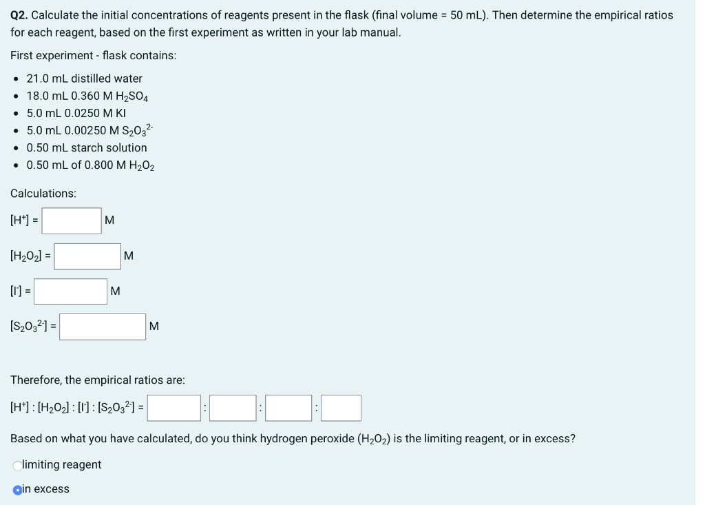 Solved Q2. Calculate the initial concentrations of reagents | Chegg.com