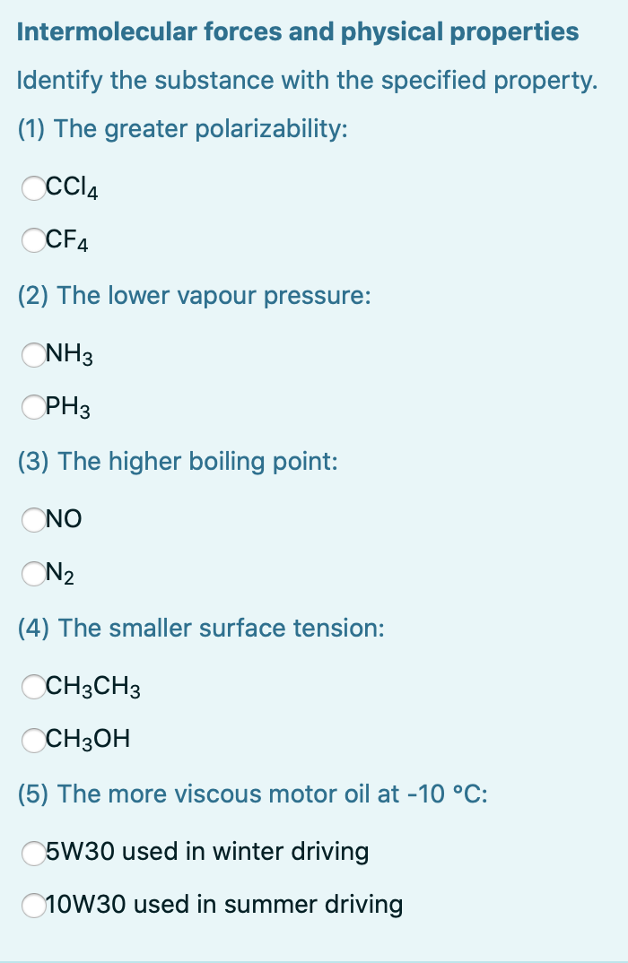 Solved Intermolecular forces and physical properties | Chegg.com
