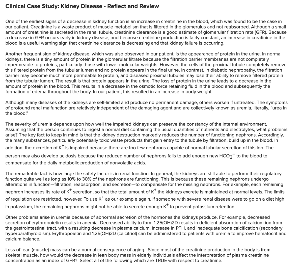 Solved Clinical Case Study: Kidney Disease - Reflect and | Chegg.com