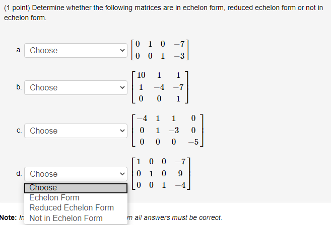 Solved (1 point) Determine whether the following matrices | Chegg.com
