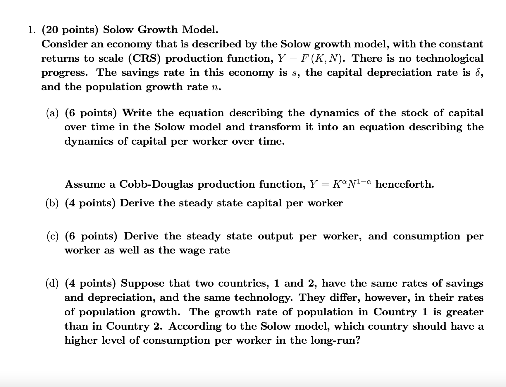 Solved (20 points) Solow Growth Model. Consider an economy | Chegg.com Solved (20 points) Solow Growth Model. Consider an economy | Chegg.com