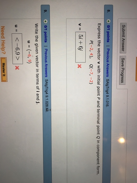 Solved Express the vector v with initial point P and | Chegg.com