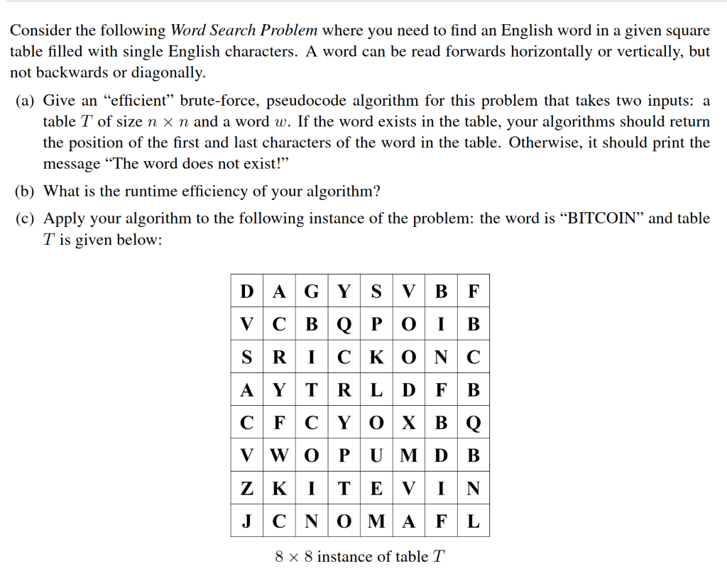 Solved Consider the following Word Search Problem where you | Chegg.com