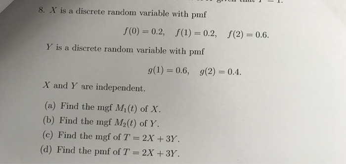 Solved X Is A Discrete Random Variable With Pmf F0 02 1473