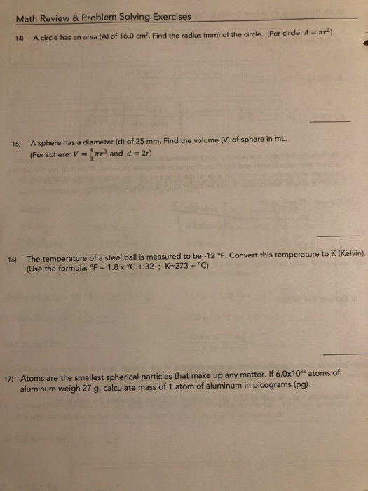 Solved Math Review & Problem Solving Exercises πΡ) 14) A | Chegg.com