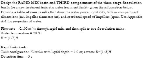 Design the RAPID MIX basin and THIRD compartment of | Chegg.com