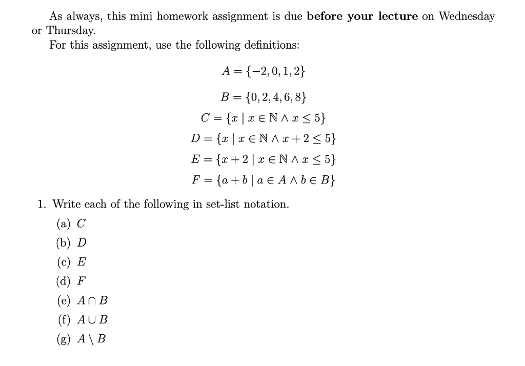 Solved As always, this mini homework assignment is due | Chegg.com