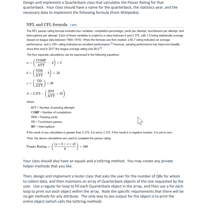 Solved Design and implement a Quarterback class that | Chegg.com