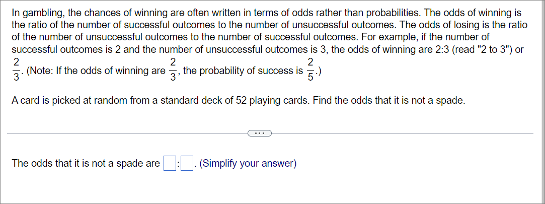 Solved In gambling, the chances of winning are often written | Chegg.com
