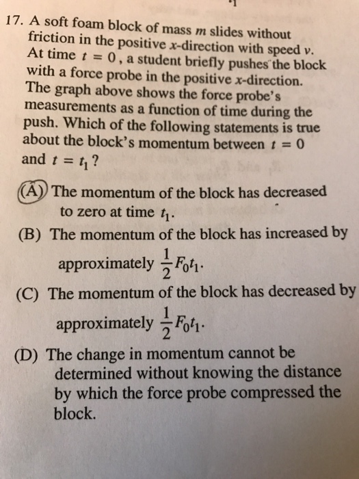 Solved 17. A soft foam block of mass m slides without | Chegg.com