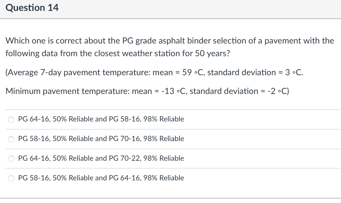 Solved Which one is correct about the PG grade asphalt | Chegg.com