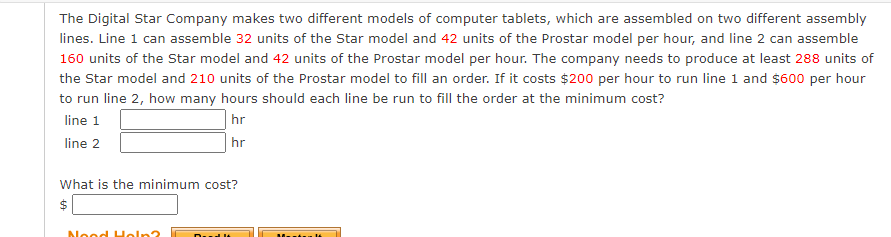 Solved The Digital Star Company makes two different models | Chegg.com
