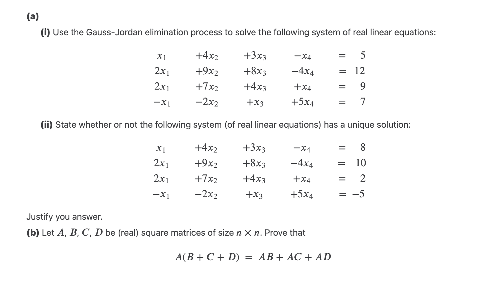 Solved (i) Use the Gauss-Jordan elimination process to solve | Chegg.com