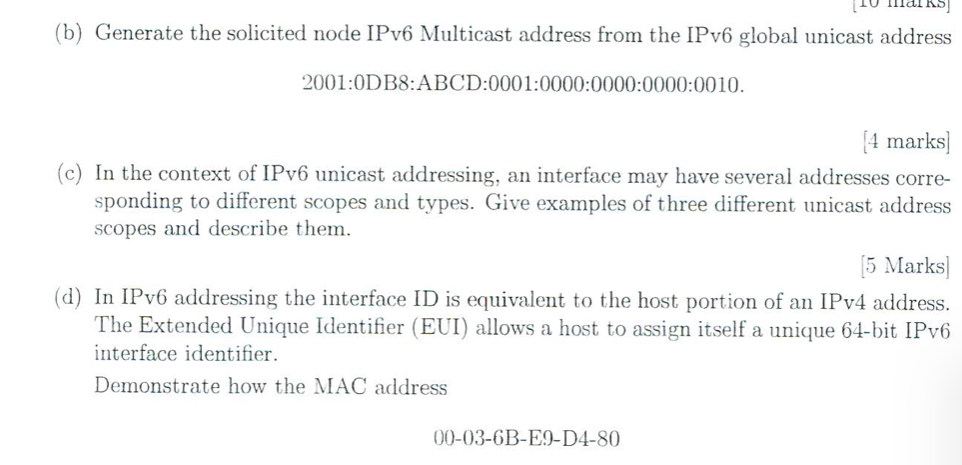 KS (b) Generate the solicited node IPv6 Multicast | Chegg.com