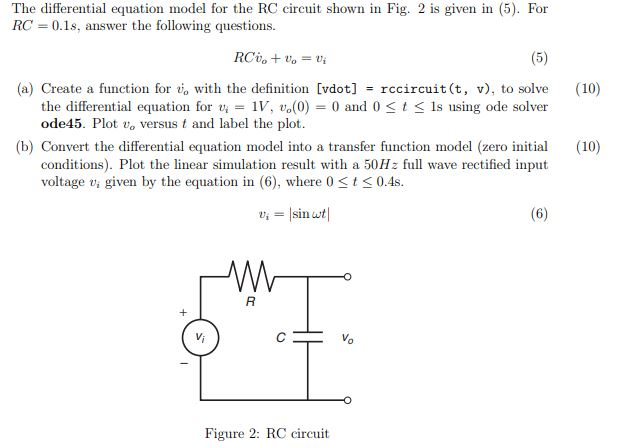 Solved The differential equation model for the RC circuit | Chegg.com