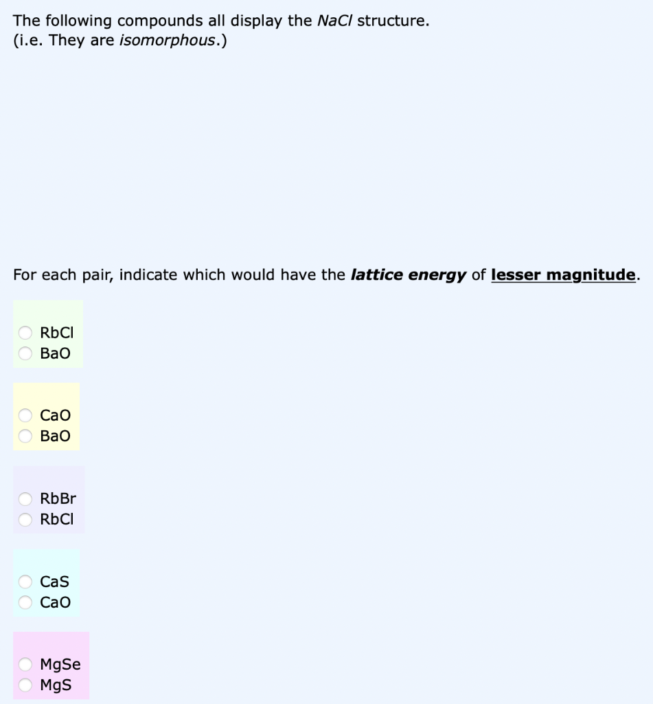 Solved The following compounds all display the NaCl | Chegg.com