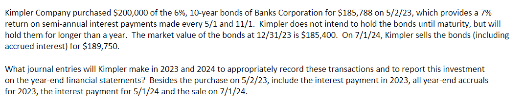Solved Kimpler Company purchased $200,000 ﻿of the 6%,10-year | Chegg.com